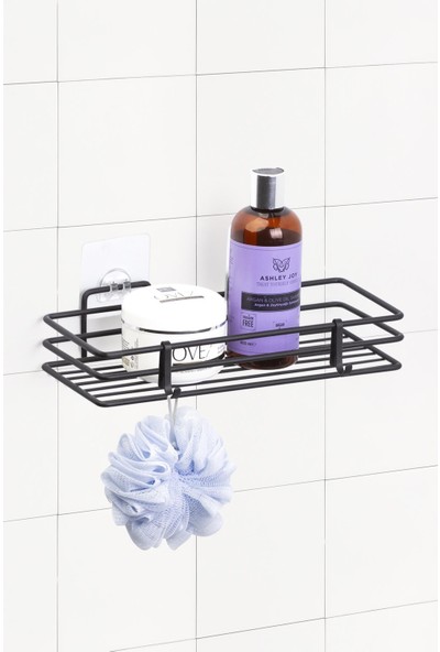 Okyanus Home Magic Fix Sihirli Yapışkan Kancalı Siyah Banyo Rafı - 13X30 cm Okyanus Home Magic Fix Sihirli Yapışkan Kancalı Siyah Banyo Rafı - 13X30 cm