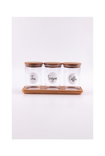 Dekoratif 3'lü Set Ahşap Kapak ve Stand ( Tea & Sugar & Coffee ) 3 x 0.9 Lt Dekoratif 3'lü Set Ahşap Kapak ve Stand ( Tea & Sugar & Coffee ) 3 x 0.9 Lt