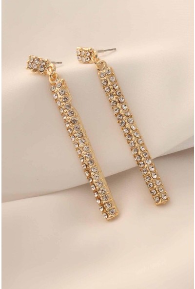 Clariss Zirkon Taşlı Uzun Gold Renk Kadın Küpe Clariss Zirkon Taşlı Uzun Gold Renk Kadın Küpe