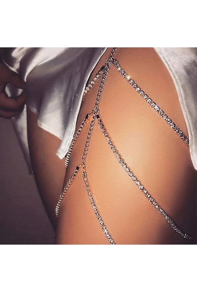 Takıconcept Taşlı Şerit Gümüş Renk 3 Katmanlı Bacak Zinciri Vücut Aksesuarı