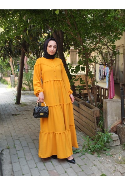 Orkide Şeritli Viskon Kumaş Tesettür Elbise Orkide Şeritli Viskon Kumaş Tesettür Elbise