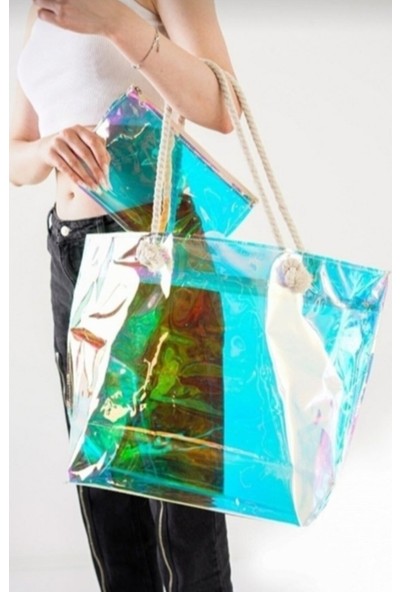 Hologram - Plaj Çantası Ikili Kol ve Omuz Çantası Fermuarlı