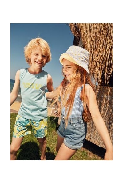 DeFacto Erkek Çocuk Regular Fit Defacto Fit Baskılı Atlet Yüzme Şort Takım X4151A622SM