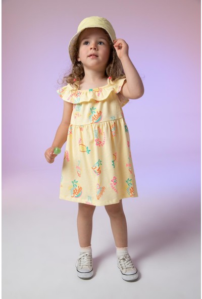 DeFacto Kız Bebek Meyve Desenli Regular Fit Omuzu Açık Askılı Elbise X8921A222SM
