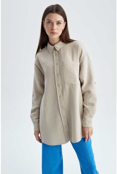DeFacto Regular Fit Basic Uzun Kollu Gömlek Tunik Y7322AZ22SM