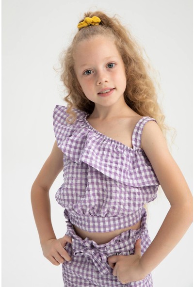 DeFacto Kız Çocuk Askılı Krinkıl Kısa Kollu Bluz X7677A622SM