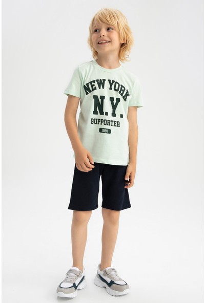 DeFacto Erkek Çocuk Defacto Fit Slogan Baskılı Kısa Kollu Tişört ve Şort Takım X2642A622SP