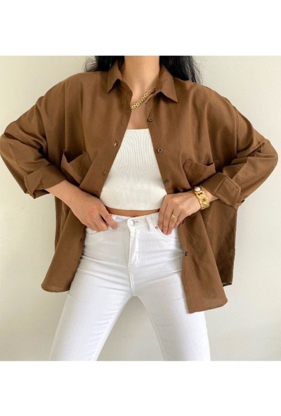 Kadın Çift Cepli Salaş Keten Gömlek Oversize Kalıp Trend Keten Gömlek Kadın Çift Cepli Salaş Keten Gömlek Oversize Kalıp Trend Keten Gömlek