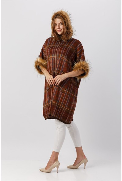 FTZ Women Kadın Desenli Panço Bordo FTZ Women Kadın Desenli Panço Bordo