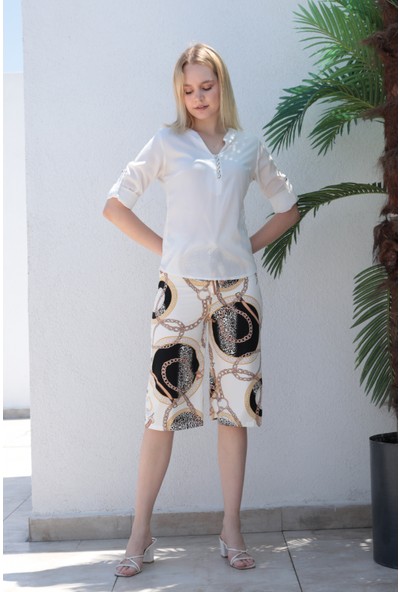 Kadın Dokuma Viscon Baskılı Bermuda Şort Kadın Dokuma Viscon Baskılı Bermuda Şort