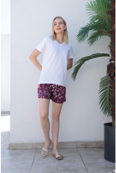 Kadın Örme Viscon Baskılı Şort