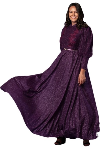 Marselia Butik Yaka ve Kemer Detaylı Simli - Tesettür Abiye Marselia Butik Yaka ve Kemer Detaylı Simli - Tesettür Abiye