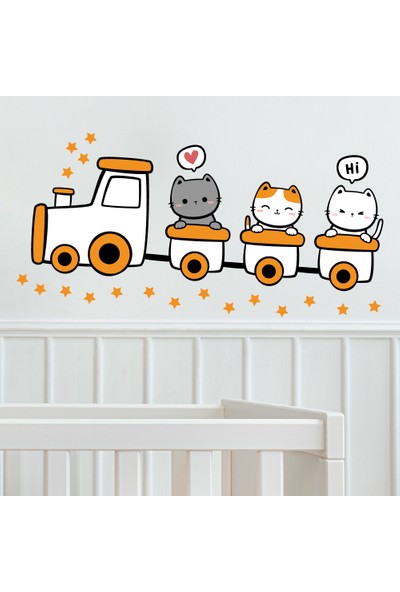 Dizayn All Yıldızlı Kedi Treni Beşik Çocuk Odası Duvar Sticker Dizayn All Yıldızlı Kedi Treni Beşik Çocuk Odası Duvar Sticker