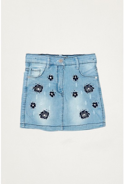 FullaModa Nakışlı Çocuk Kot Etek FullaModa Nakışlı Çocuk Kot Etek