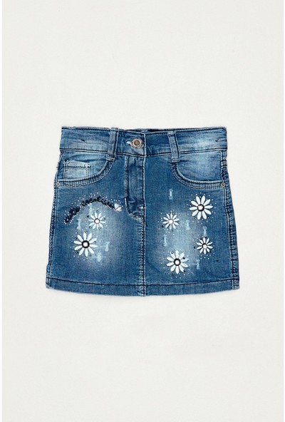 FullaModa Nakışlı Çocuk Kot Etek