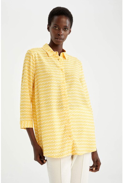 DeFacto Regular Fit Gömlek Yaka Düğmeli Uzun Kollu Tunik I6976AZ22SM