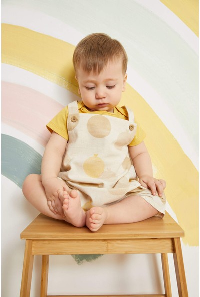 DeFacto Erkek Bebek Regular Fit Keten Kısa Kollu Tişört Salopet Takım Y1319A222SM