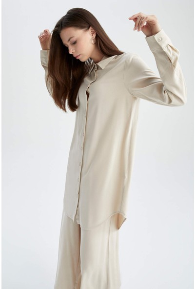 DeFacto Regular Fit Uzun Kollu Krinkıl Viskon Gömlek Tunik X2914AZ22SP