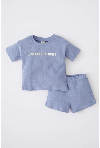 DeFacto Erkek Bebek Regular Fit Slogan Baskılı Waffle Kısa KolluTişört Şort Takım Y7951A222SM