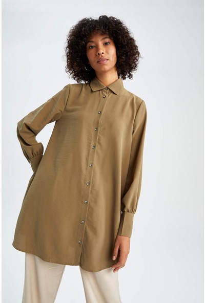 DeFacto Regular Fit Basic Uzun Kollu Gömlek Tunik Y9448AZ22SM