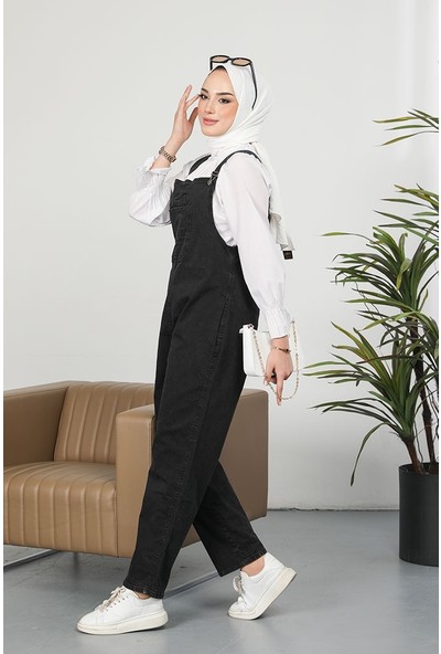İlkimay Askılı Kot Tulum - Siyah