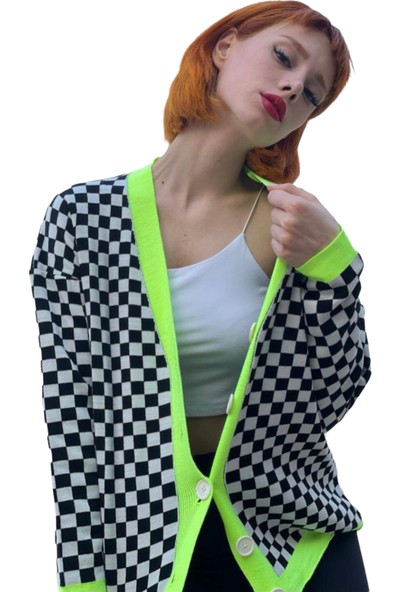 Something Special Damalı Neon Y.hırka