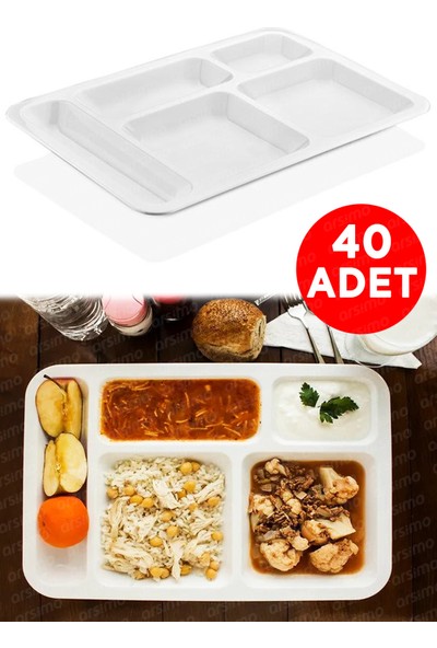 40 Adet Polikarbon Kırılmaz Tabldot Bölmeli Yemekhane Servis Tabağı 40 x 28 cm 40 Adet Polikarbon Kırılmaz Tabldot Bölmeli Yemekhane Servis Tabağı 40 x 28 cm