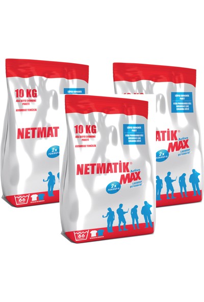 Netmatik Aktive Fresh 10 kg Ekonomik Aile Boy Toz Deterjan - Beyazlar ve Renkliler -3'lü Set 30 kg Netmatik Aktive Fresh 10 kg Ekonomik Aile Boy Toz Deterjan - Beyazlar ve Renkliler -3'lü Set 30 kg
