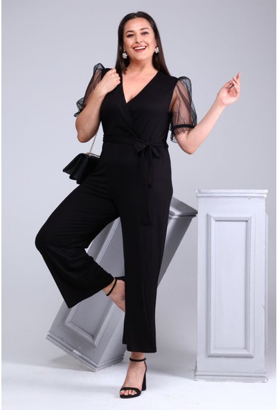 Truva Xxl Büyük Beden Kadın Giyim Tül Detaylı Tulum TLM170 Truva Xxl Büyük Beden Kadın Giyim Tül Detaylı Tulum TLM170