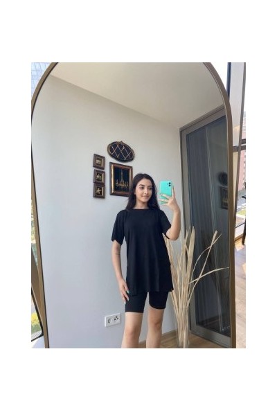 Taytlı Basic Takım Yan Yırtmaçlı Bisiklet Yaka T-Shirt Kısa Kollu Salaş Tişört Pamuklu Penye Tayt Taytlı Basic Takım Yan Yırtmaçlı Bisiklet Yaka T-Shirt Kısa Kollu Salaş Tişört Pamuklu Penye Tayt