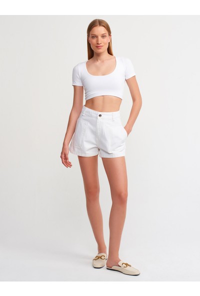 Dilvin 70290 Dıştan Takma Cepli Pamuk Şort-Beyaz Dilvin 70290 Dıştan Takma Cepli Pamuk Şort-Beyaz