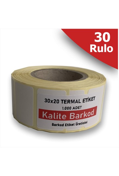 30X20 Termal Etiket | 30 Rulo Barkod Etiketi 30X20 Termal Etiket | 30 Rulo Barkod Etiketi