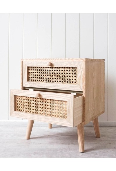 Şafak Mobilya Ahşap Çift Hazeran Çekmeceli Modern Komodin