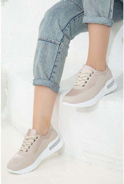 Dilimler Ayakkabı Saten Cilt Bağcıklı Nude Kadın Spor Ayakkabı Dilimler Ayakkabı Saten Cilt Bağcıklı Nude Kadın Spor Ayakkabı