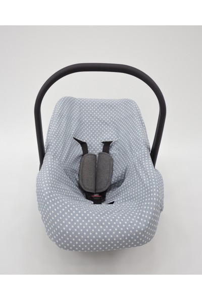 mordesign Bebek Puset Çarşafı, %100 Pamuklu Kumaş, Puantiyeli Seri Gri