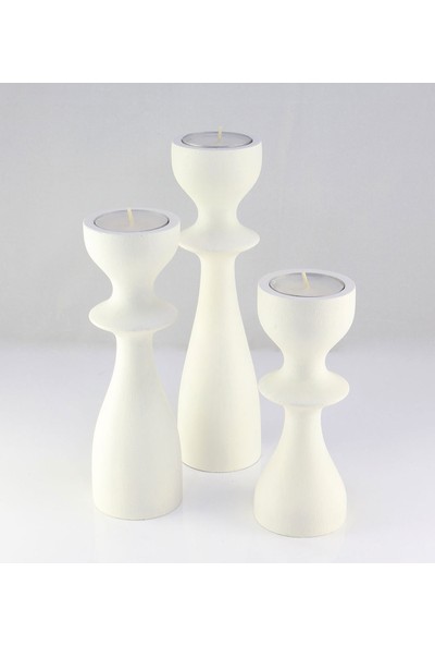 Monchi Ahşap Mumluk Şamdan 3'lü Set