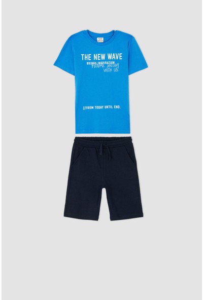 DeFacto Erkek Çocuk Regular Fit Baskılı Kısa Kollu Tişört Şort TAKIM Y5784A622HS