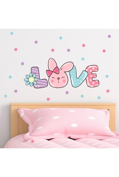 Love Pembe Tavşan Çocuk Odası Duvar Sticker