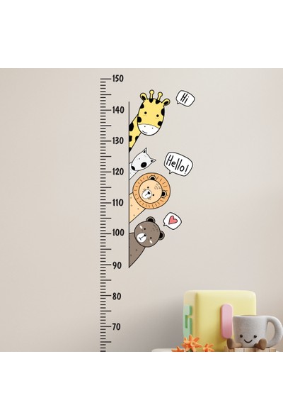 Dizayn All Meraklı Hayvanlar Boy Cetveli Çocuk Odası Duvar Sticker
