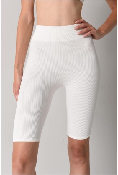 Dilvin Ekru Yüksek Bel Biker Şort