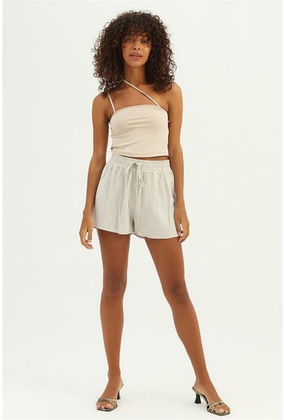 Quzu Camel Beli Lastikli Şort