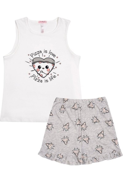 Suwen Çocuk Gri Bella Pizza Desen Babbydoll Set