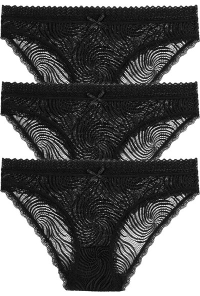 Suwen Siyah 3 P Lace Slip