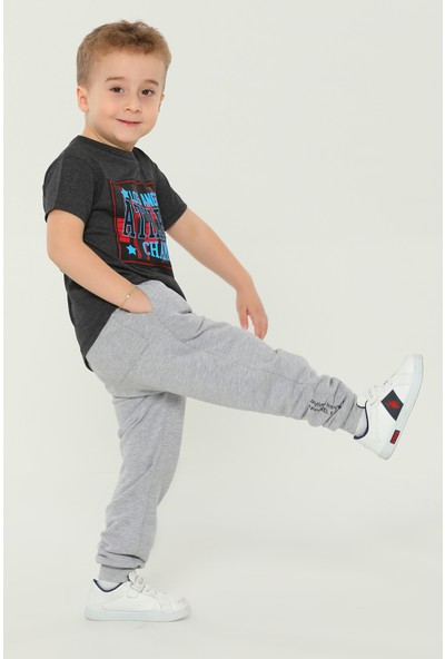 Antrasit Erkek Çocuk Likralı Bisiklet Yaka Baskılı T-Shirt P-037635