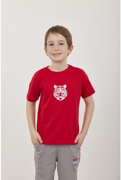 Çetinkaya Fitclub Çocuk Bisiklet Yaka Openend T-Shirt Kırmızı