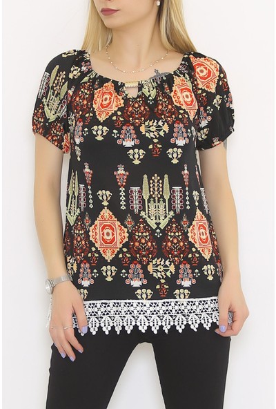 Madonya Yaka Bluz Siyahdesenli - 8915.107. Madonya Yaka Bluz Siyahdesenli - 8915.107.