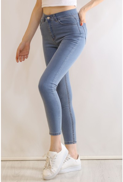 Modaymış Kadın Yüksekbel Kot Pantolon Açıkmavi
