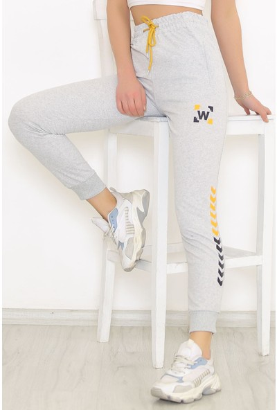 Modaymış Kadın Baskılı Eşofman Altı Açıkgri