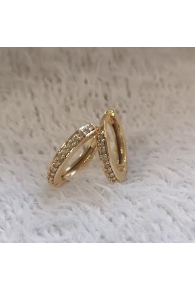 Yılkaca Halka Küpe Gold Renk Taşlı Küpe
