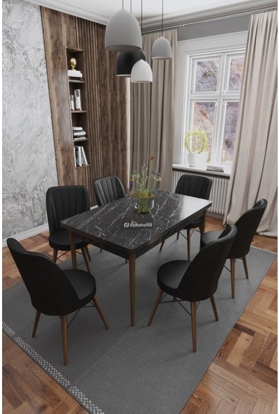 Kaffa Home Br Serisi E1 Belgeli Siyah Suntalem 80X130 Açılabilir Masa Takımı 6 Sandalyeli - Siyah Kaffa Home Br Serisi E1 Belgeli Siyah Suntalem 80X130 Açılabilir Masa Takımı 6 Sandalyeli - Siyah